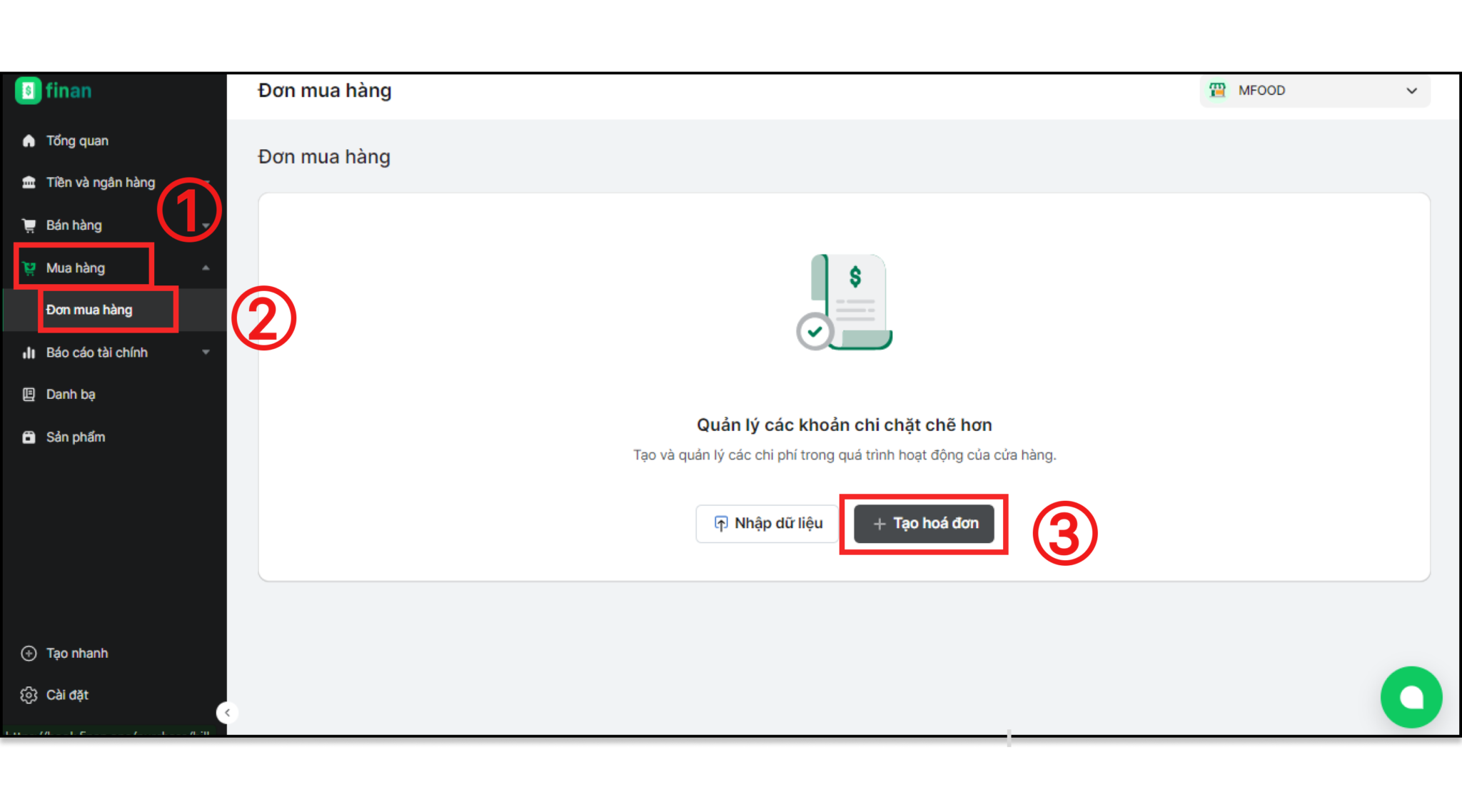 Hướng dẫn tạo phiếu mua hàng - Finan